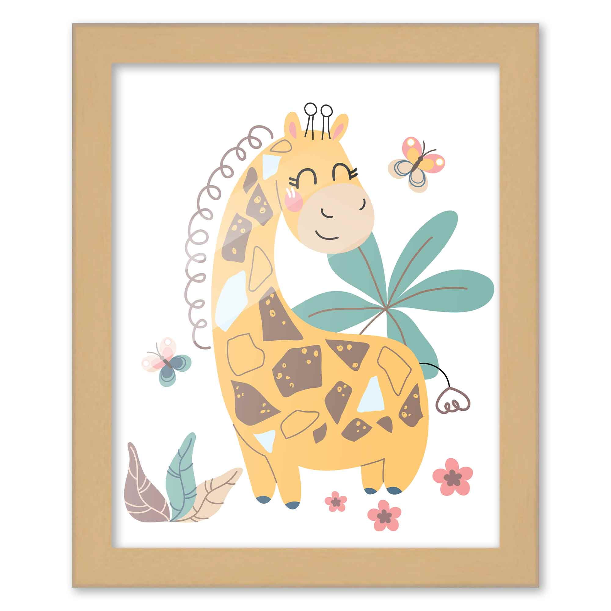 8x10 Framed Nursery Wall Art Boho Safari Giraffe Poster In Natural Wood ...