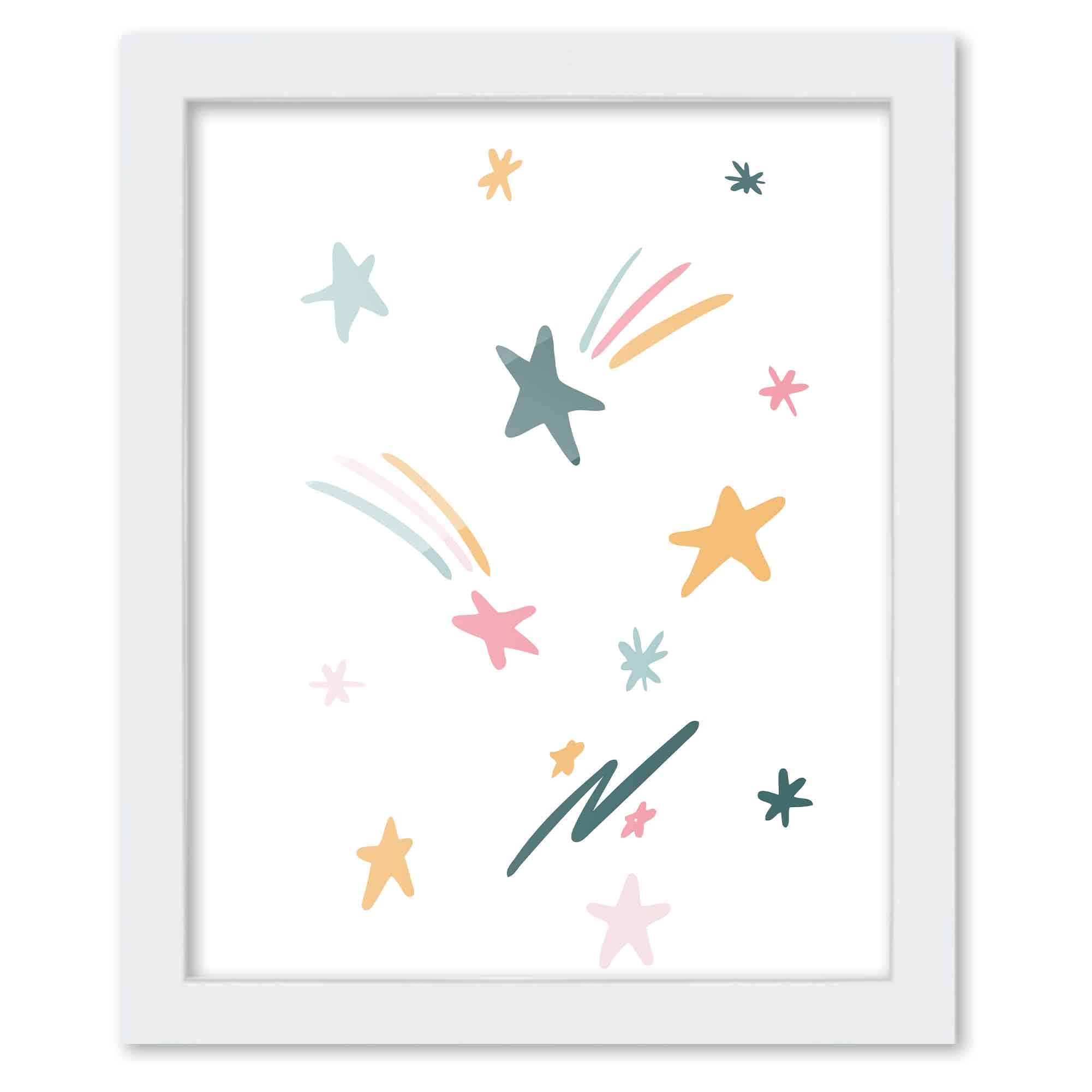 8x10 Framed Nursery Wall Art Boho Stars Poster In White Wood Frame For ...