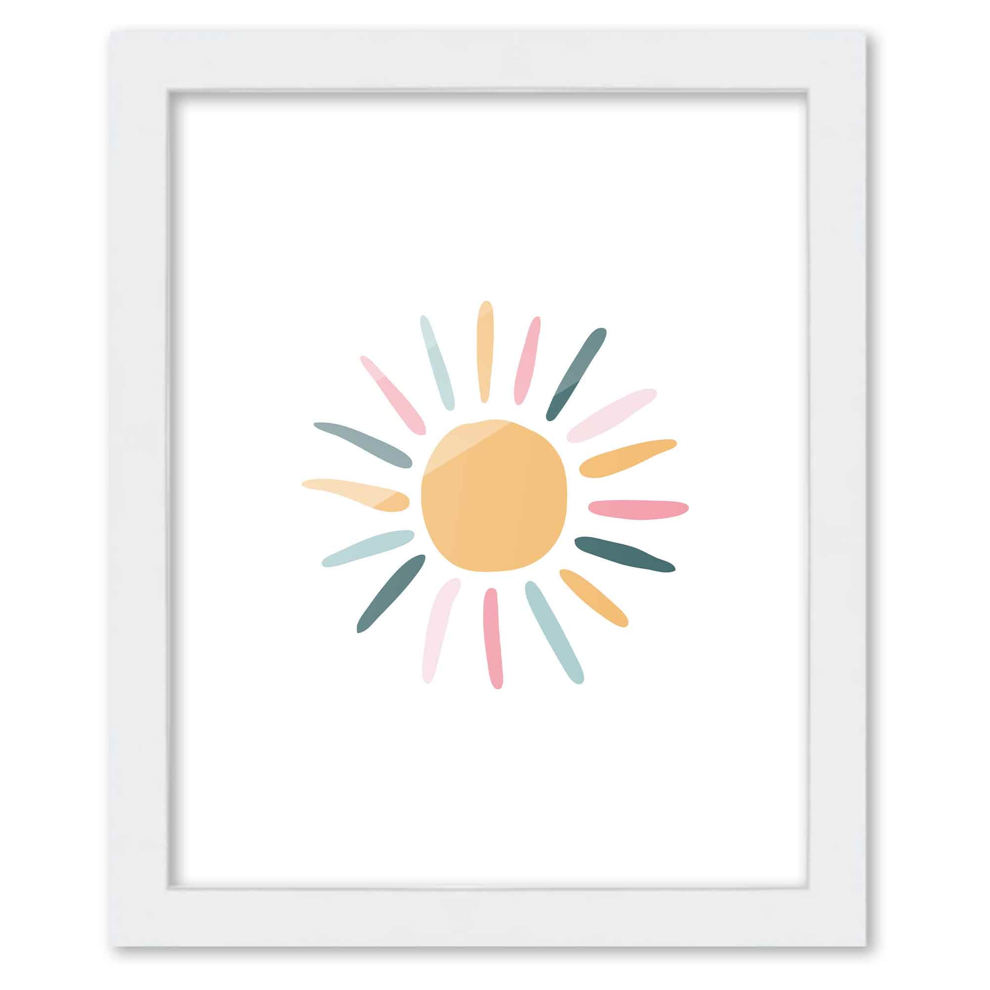 8x10 Framed Nursery Wall Art Boho Sun Poster In White Wood Frame For ...