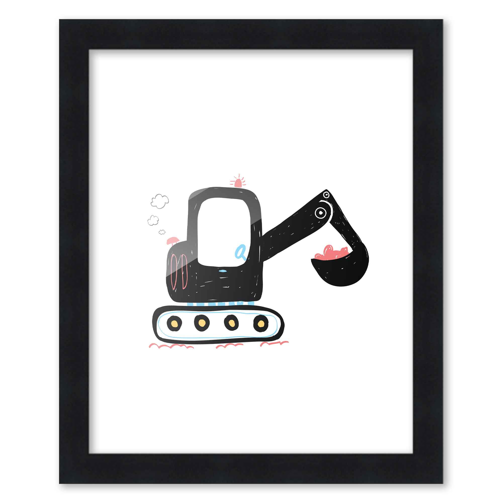 8x10 Framed Nursery Wall Art Construction Excavator Poster in Black ...