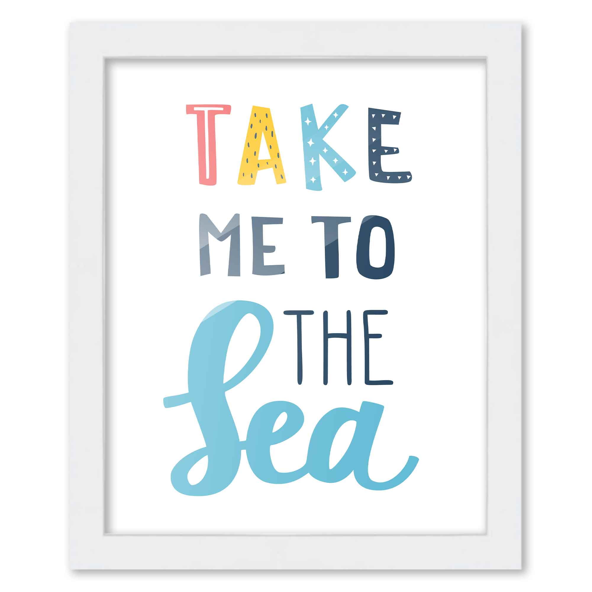 8x10 Framed Nursery Wall Art Hand Drawn Nautical Sea Poster in White ...