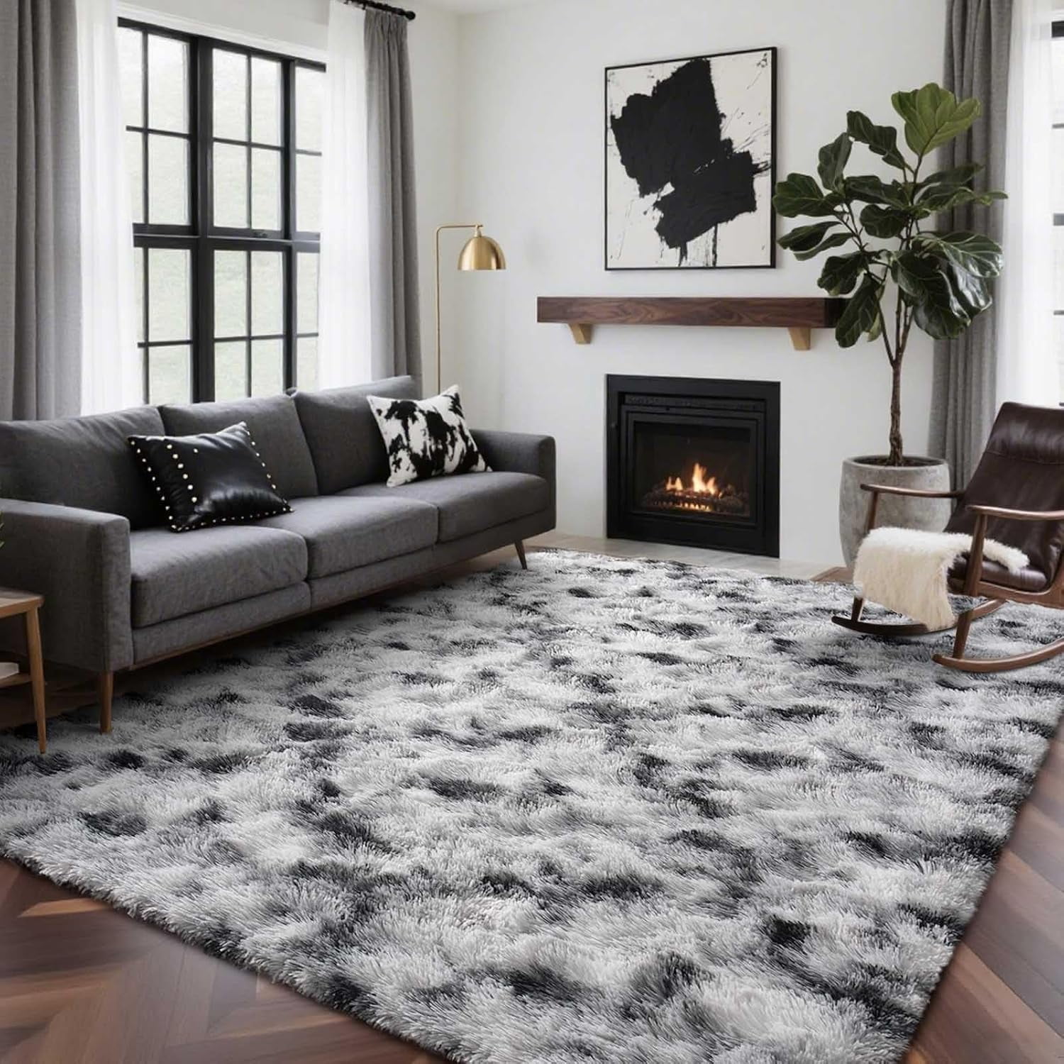 8x10 Ft Extra Large Shag Rugs for Living Room, Tie Dyed Ultra Soft ...