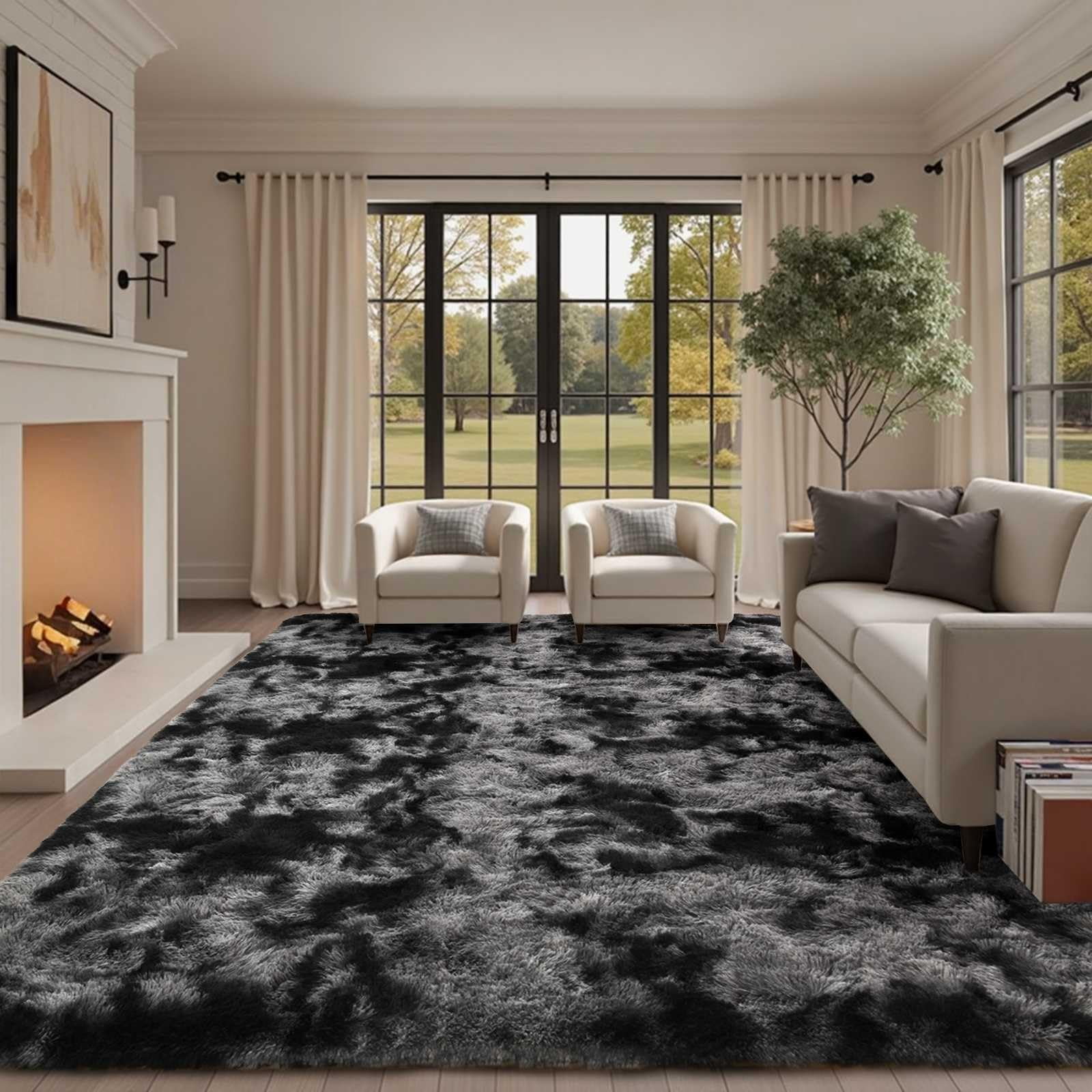 8x10 Ft Extra Large Shag Rugs for Living Room, Tie Dyed Ultra Soft ...