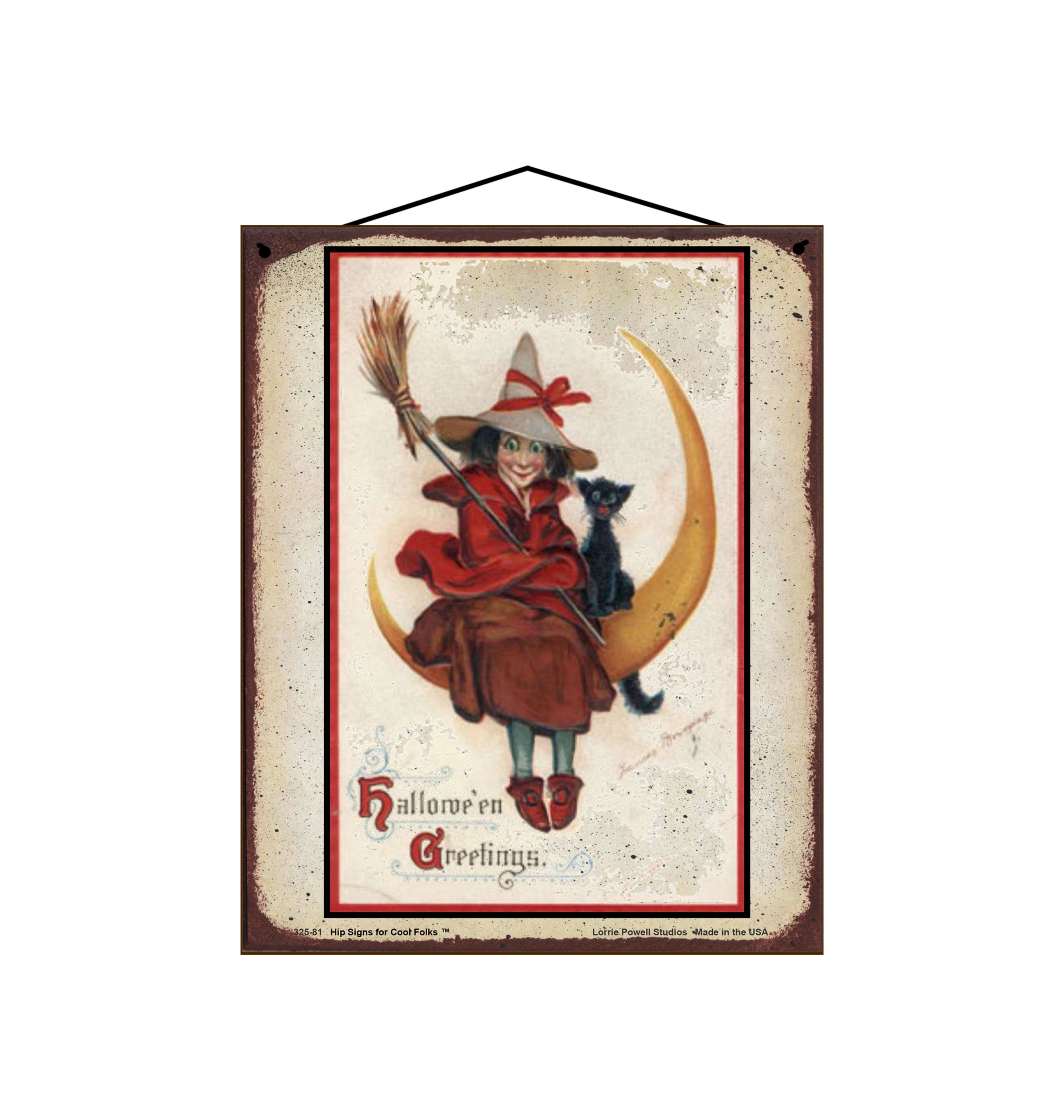 8x10 Hallowe'en Greetings Sign - Vintage Style Halloween Decor - Witch ...