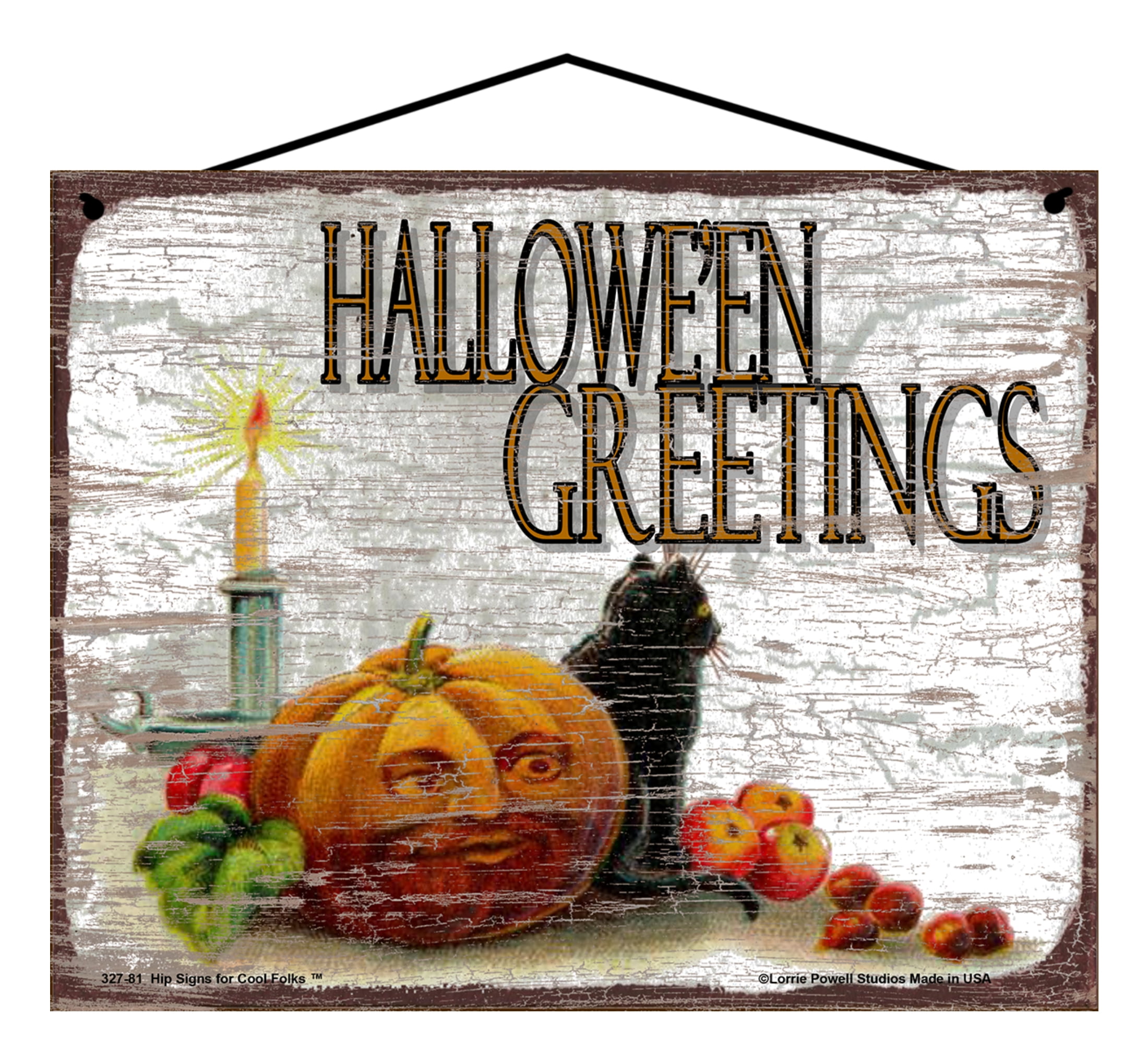 8x10 Hallowe'en Greetings Sign - Vintage Style Halloween Welcome Decor ...