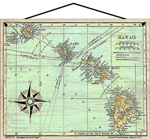 8x10 Hawaii Map Sign - Image of a Vintage Map of the Hawaiian Islands ...
