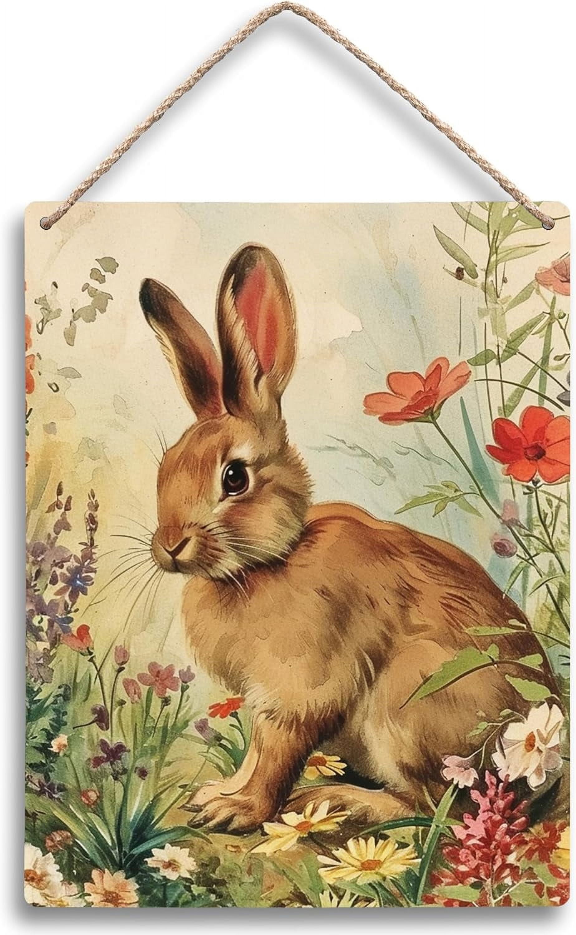 8x10 Inch Bunny Easter Spring Flowers Hanging Wooden Signs, Rabbit ...