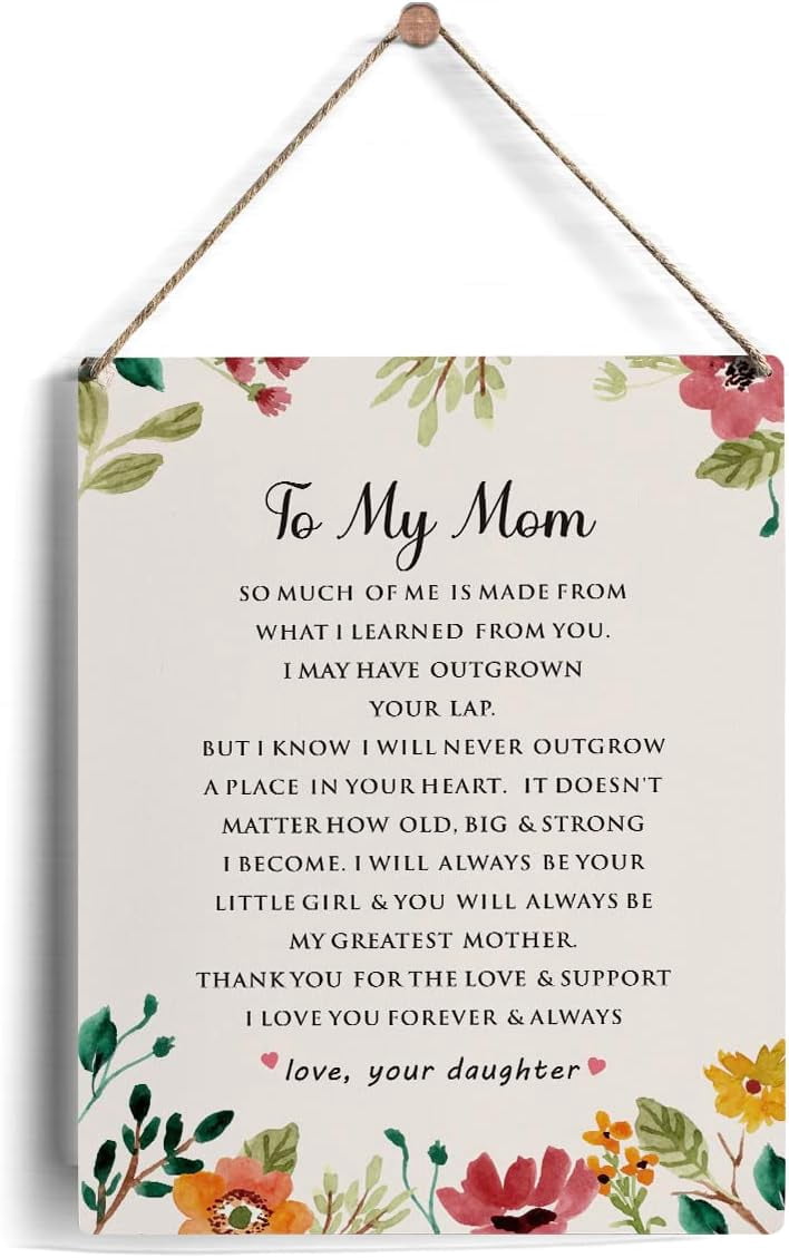 8x10 Inch Mom Sign Gifts From Daughter, Rustic Floral To My Mom I Love ...