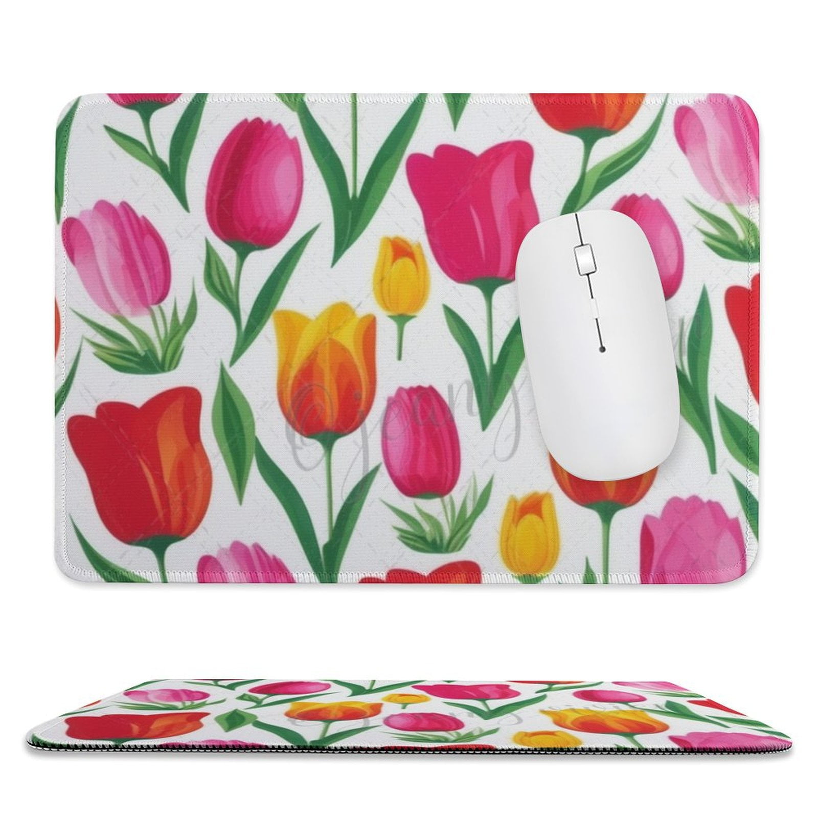 8x10 Inch Mouse Pad,Pink Floral Tulip Lycra ClothNon-Slip Rubber Base ...