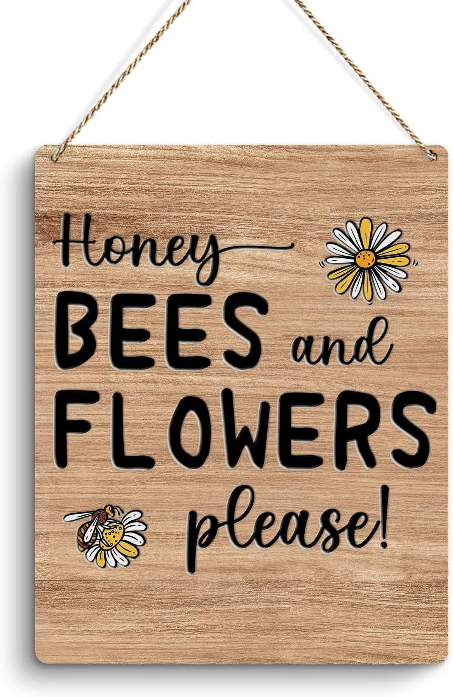 8x10 Inch Positive Bee Wall Door Decor, Honey Bees And Flowers Wood ...