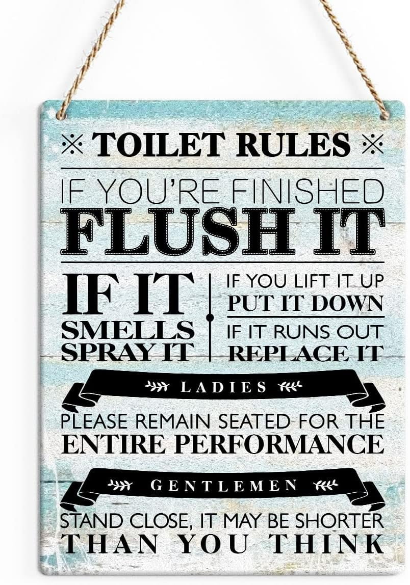 8x10 Inch Rustic Bathroom Wood Decor Sign, Toilet Rules Wood Sign Wall ...