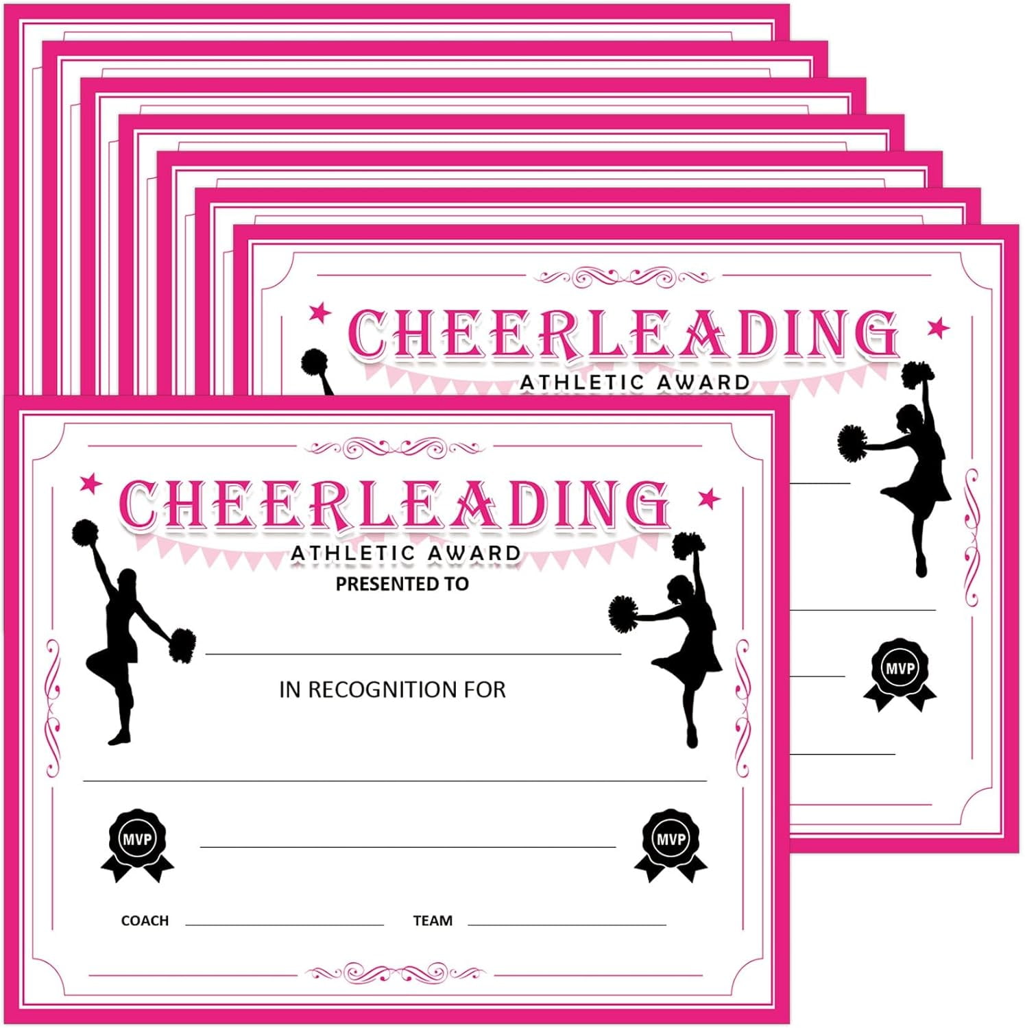 8x10 Inches Cheerleading Certificates - 25 Pack - Pink - Achievement ...
