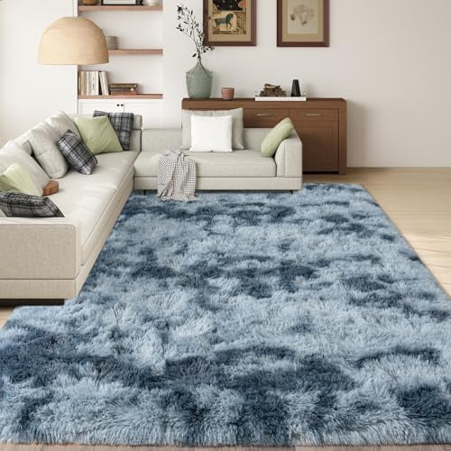 8x10 Large Area Rugs for Living Room, Ultra Soft Tie-dye Blue Grey ...