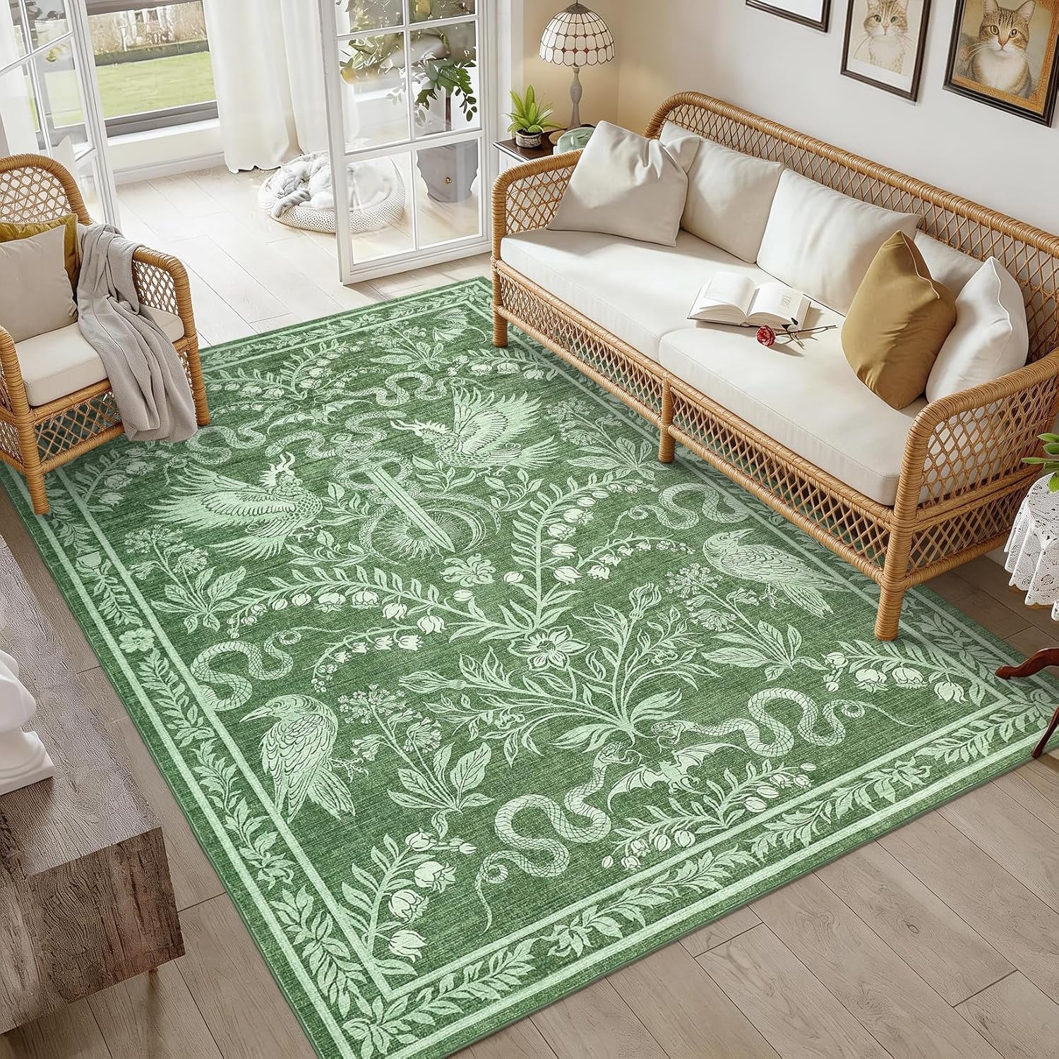 8x10 Large Washable Area Rug, Non-Slip Gothic Bird Rugs for Living Room ...