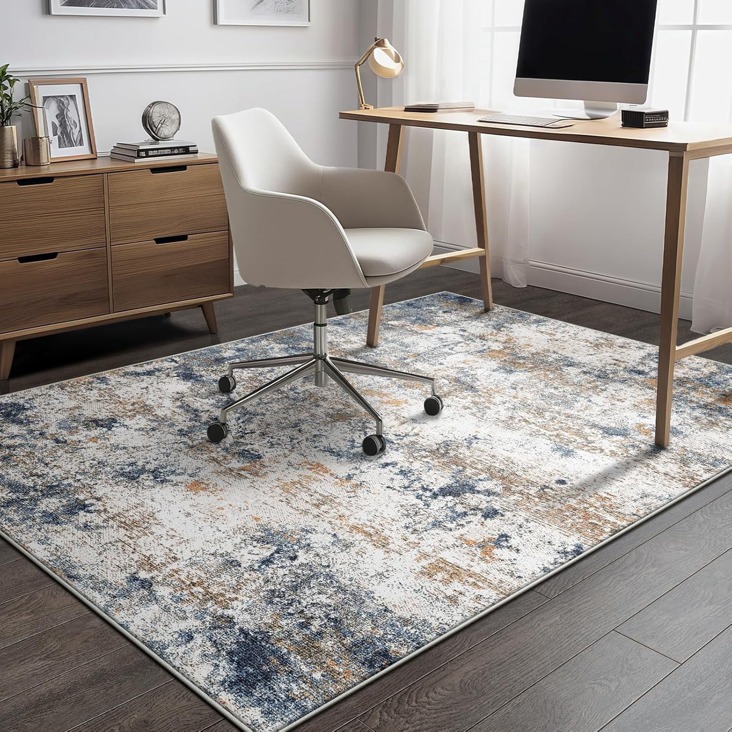 8x10 Machine Washable Area Rug for Living Room, Brown White Vintage ...