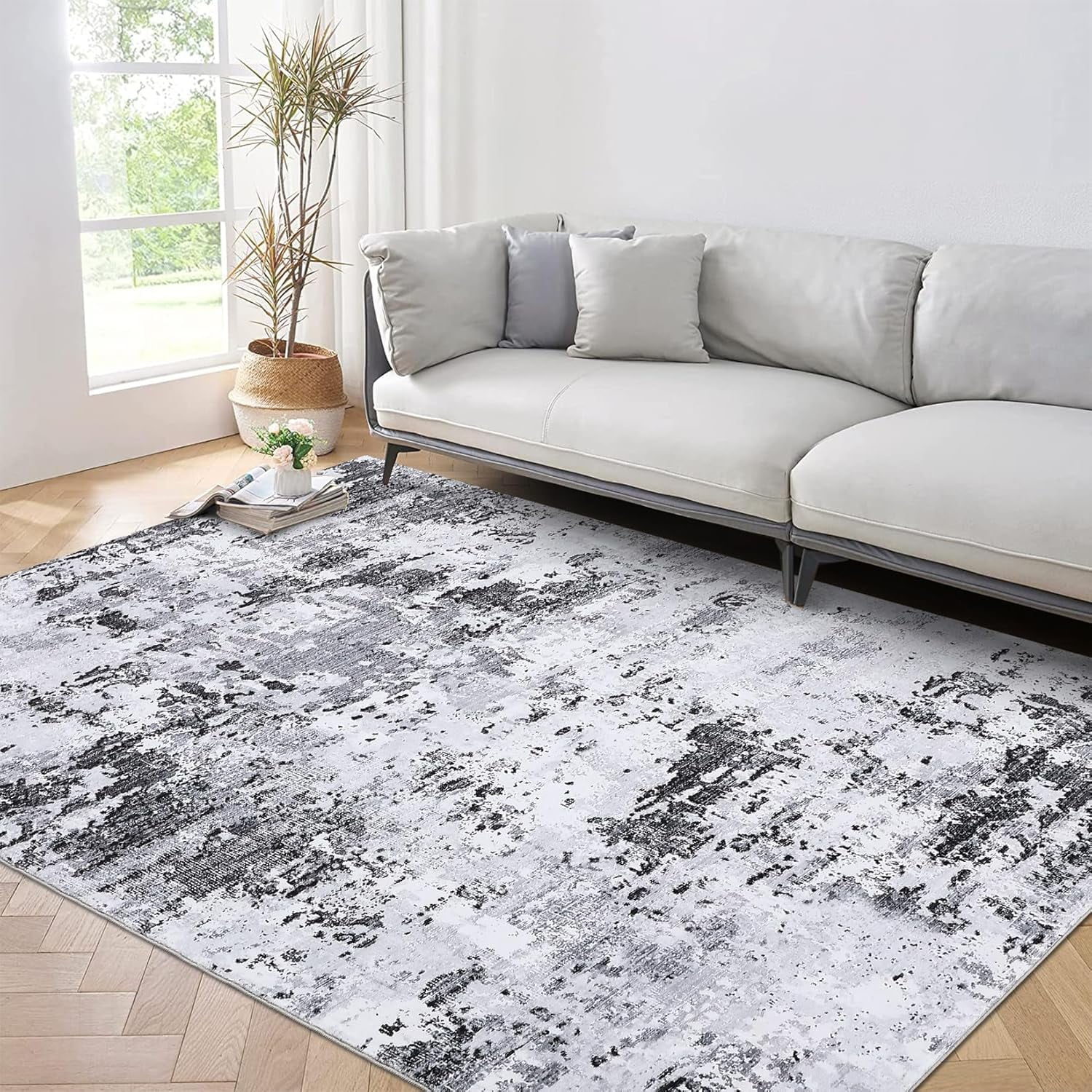 8x10 Modern Abstract Rug Faux Wool Accent Ultra Soft Machine Washable ...