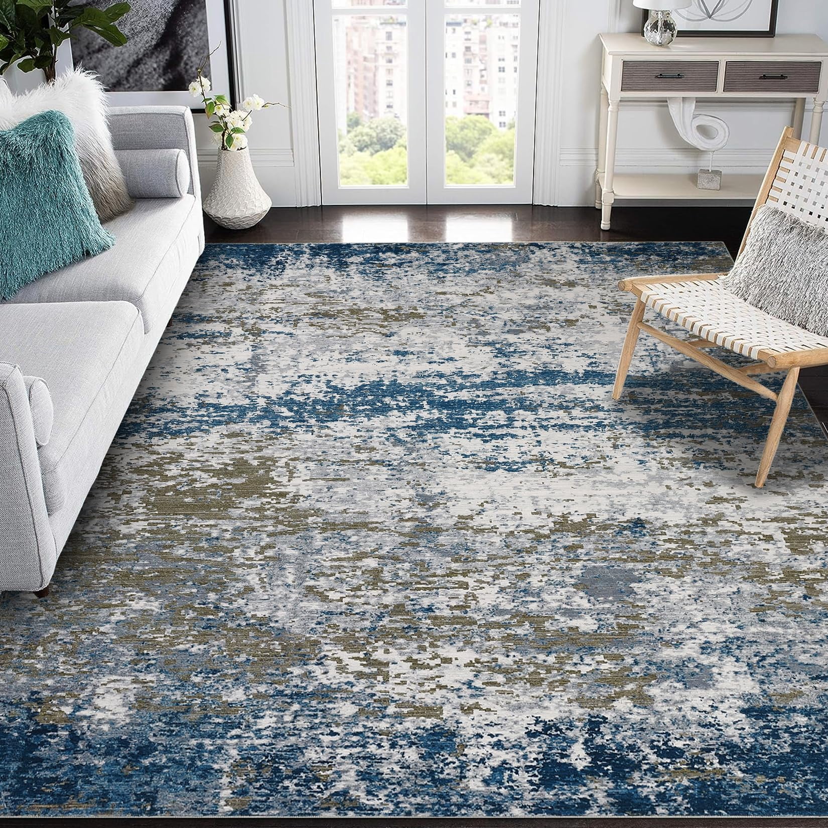 8x10 Modern Abstract Rug Faux Wool Accent Ultra Soft Rug Non Slip Non ...