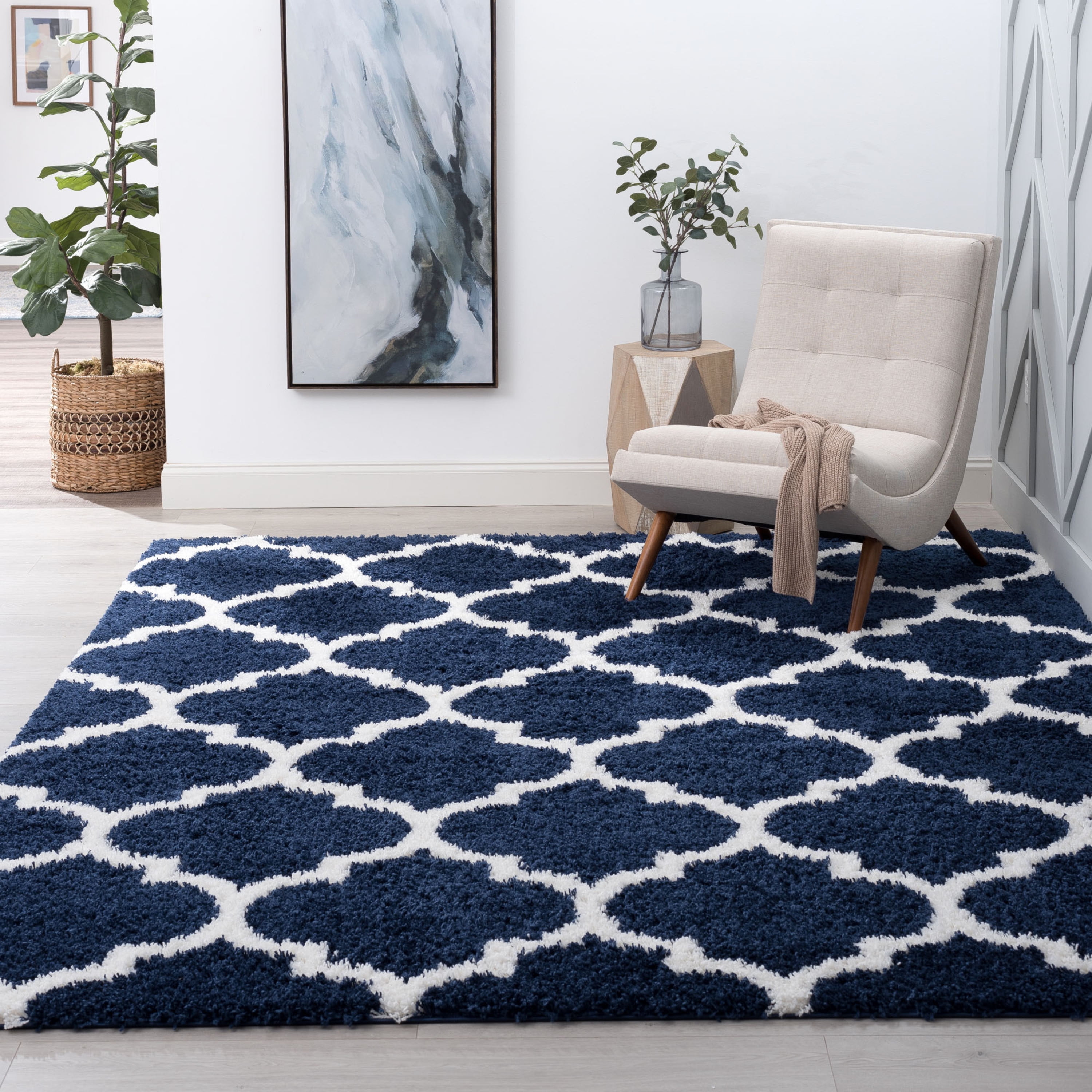 Bliss Rug Modern Damask Shag Rug - Navy, 8 x 10 - Easy Care - Walmart.com