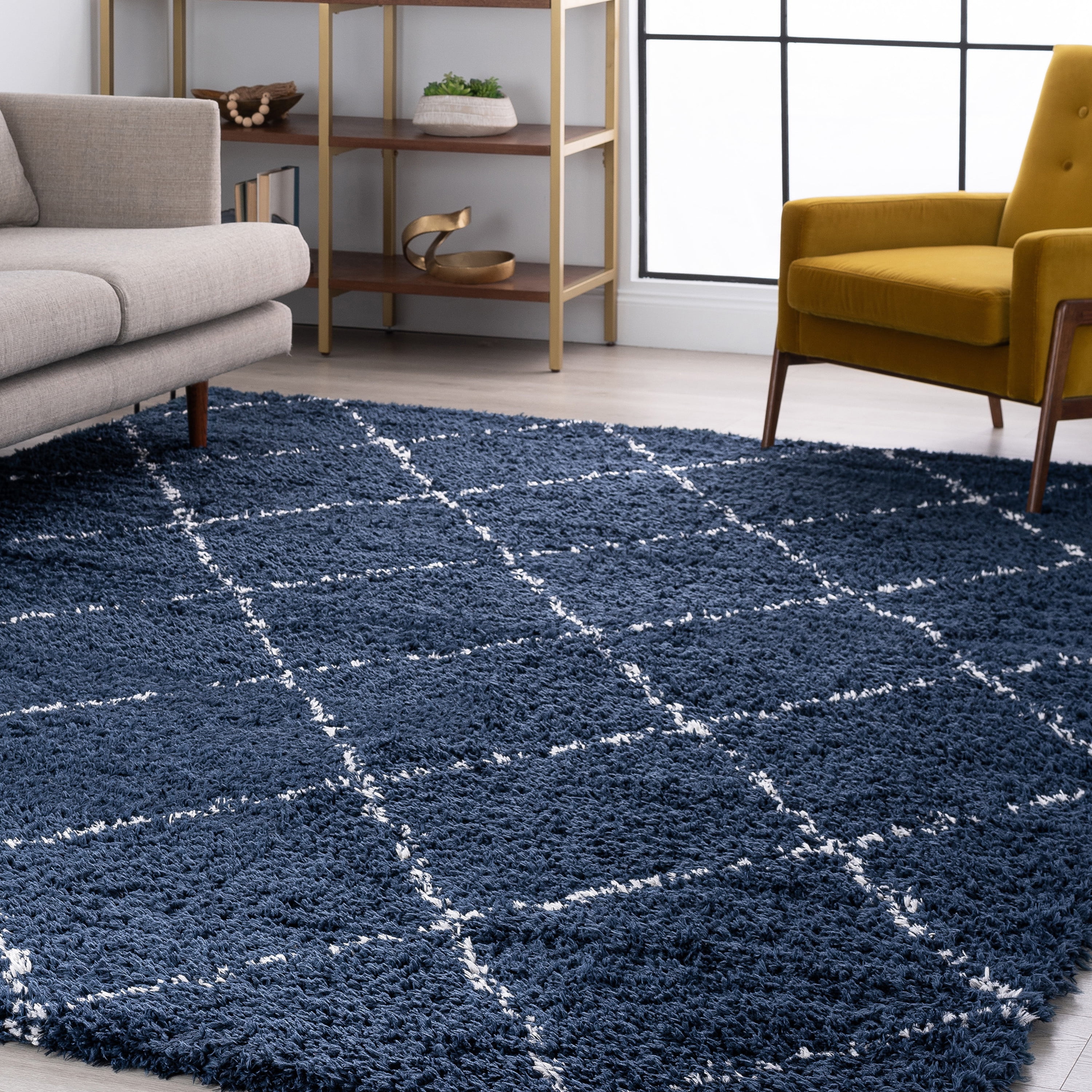Free Shipping! Bliss Rugs 8x10 Modern Navy Diamond Plush Area Rug for ...