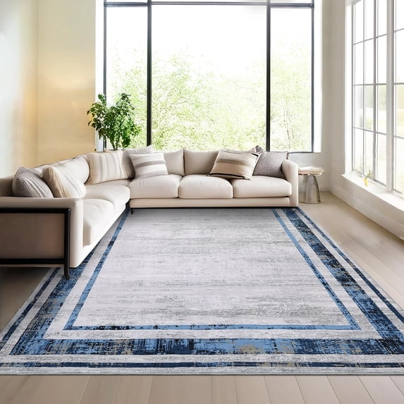 8x10 Modern Runner Rug,Non-Slip Washable Blue Area Rugs for Hallways ...