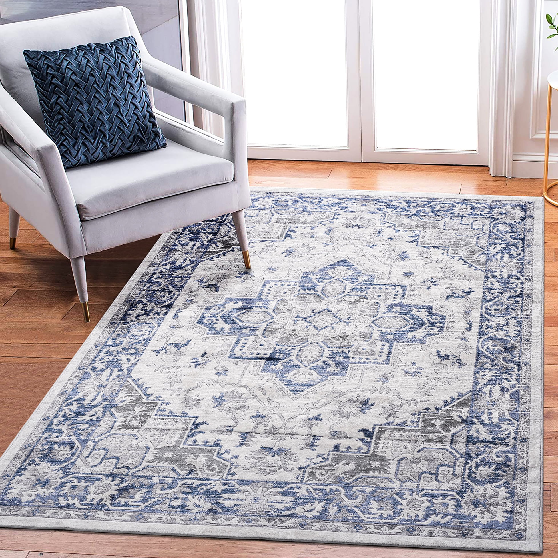 8x10 Non-shedding Area Rug In Blue/grey - Stain For Living, Dining ...