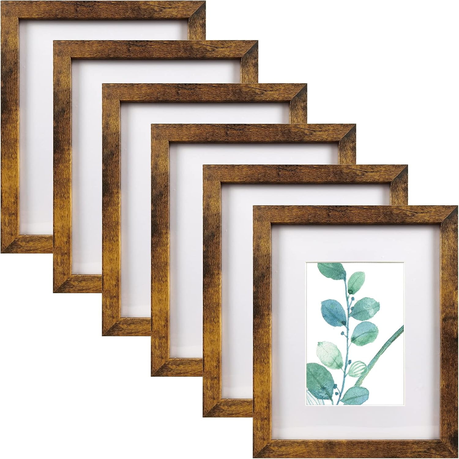 8x10 Picture Frame Brown Set of 6, Display Pictures 5x7 With mat or ...