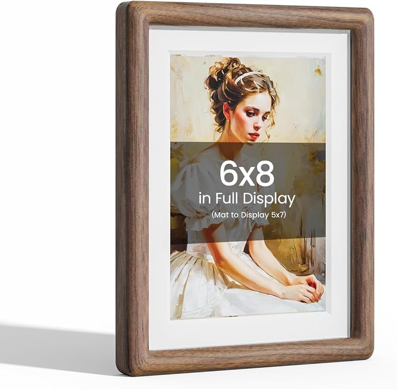 8x10 Picture Frame Natural Walnut Wood From CA-USA with Real Tempered ...