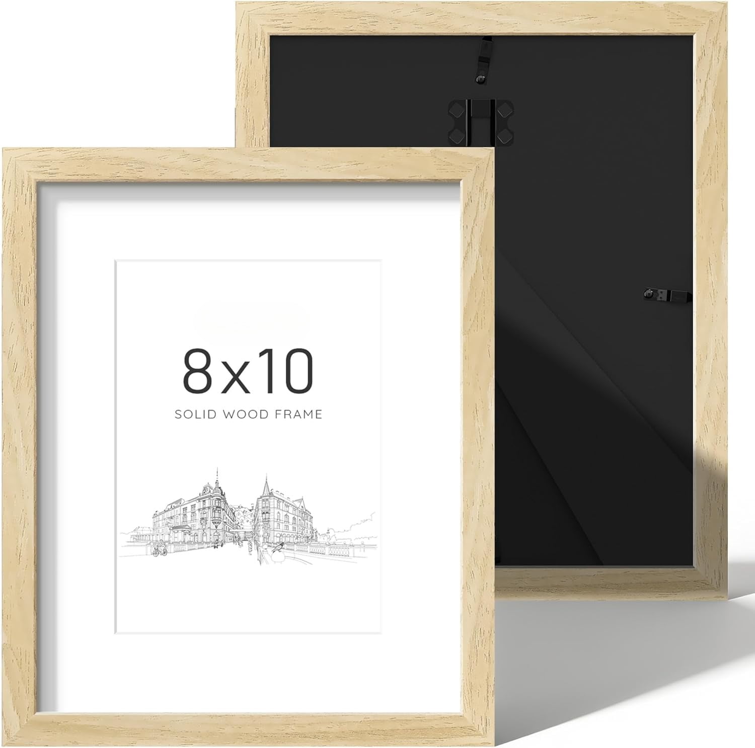 8x10 Picture Frame Natural Wood Set of 2, Solid Wood and Black ...