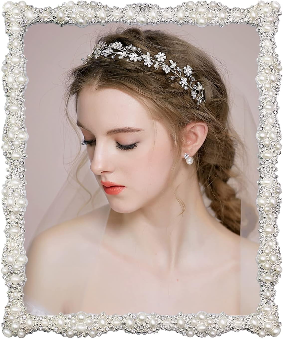 8x10 Picture Frame with Pearl for Wedding, Silver Plated with HD Acylic ...