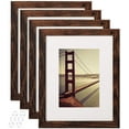 8x10 Picture Frame Rustic Brown Wood Pattern Set of 4 with Tempered ...
