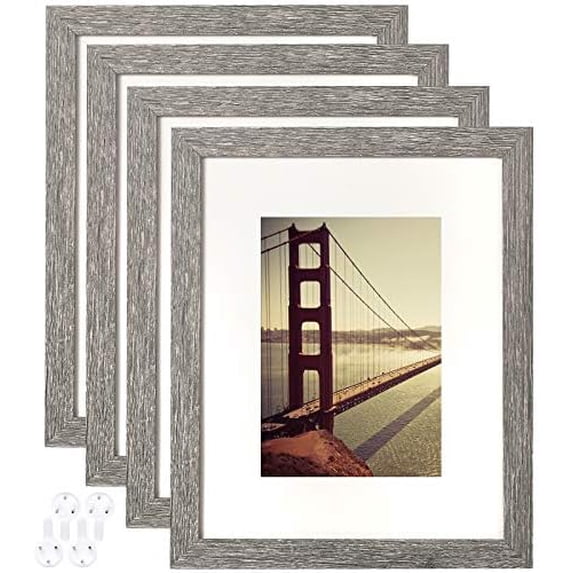 8x10 Picture Frame Rustic Grey Wood Pattern Set of 4 with Tempered ...