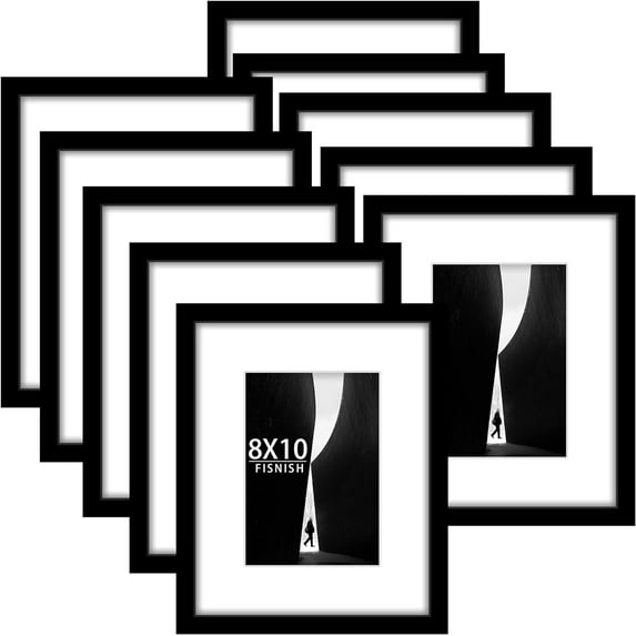 Set of 10 Black 8x10 Picture Frames, Display 5x7 Photos with Mat or ...