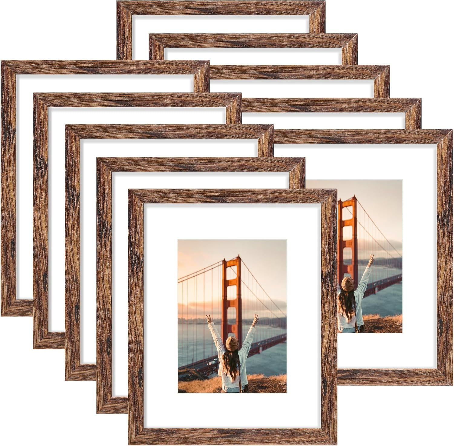 8x10 Picture Frame Sef of 10, Display Pictures 5x7 with Mat or 8 x 10 Without Mat, Photo Frame ...