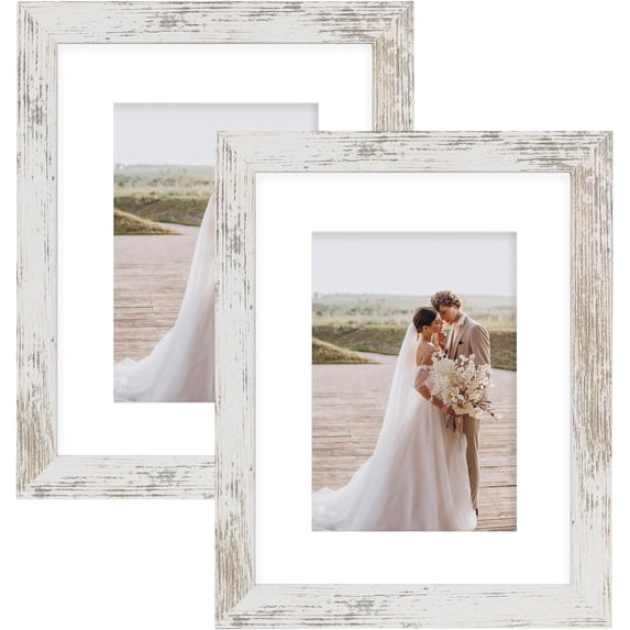 8x10 Picture Frame Set of 2, Made of Real Glass and Distressed White ...
