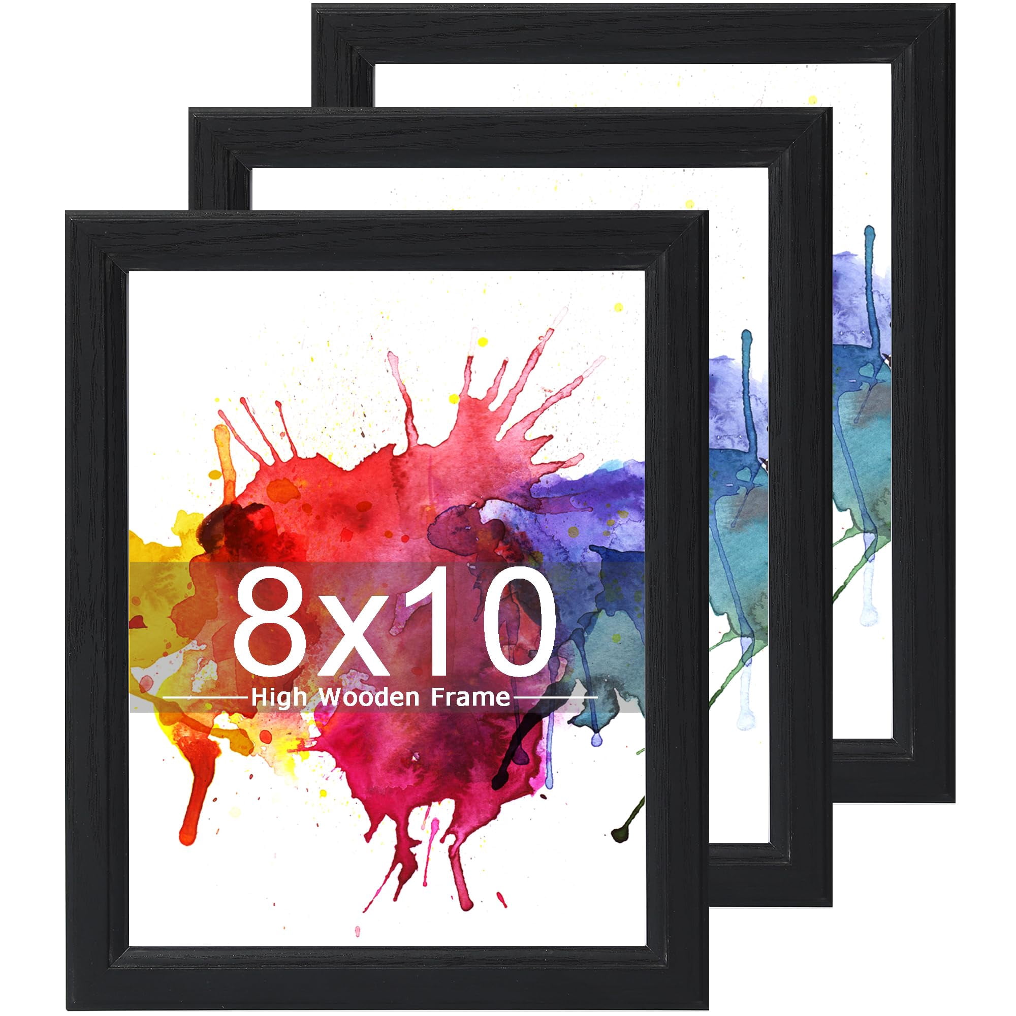 8x10 Picture Frame Set Of 3 Wooden Frames Black Vertical & Horizontal ...