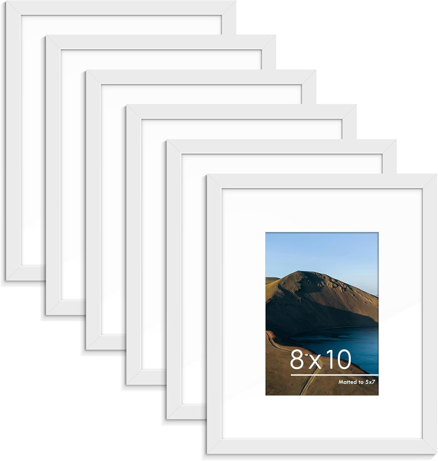 8x10 Picture Frame Set of 6, Display Pictures 5x7 with Mat or 8x10 Without Mat for Wall Mounting ...