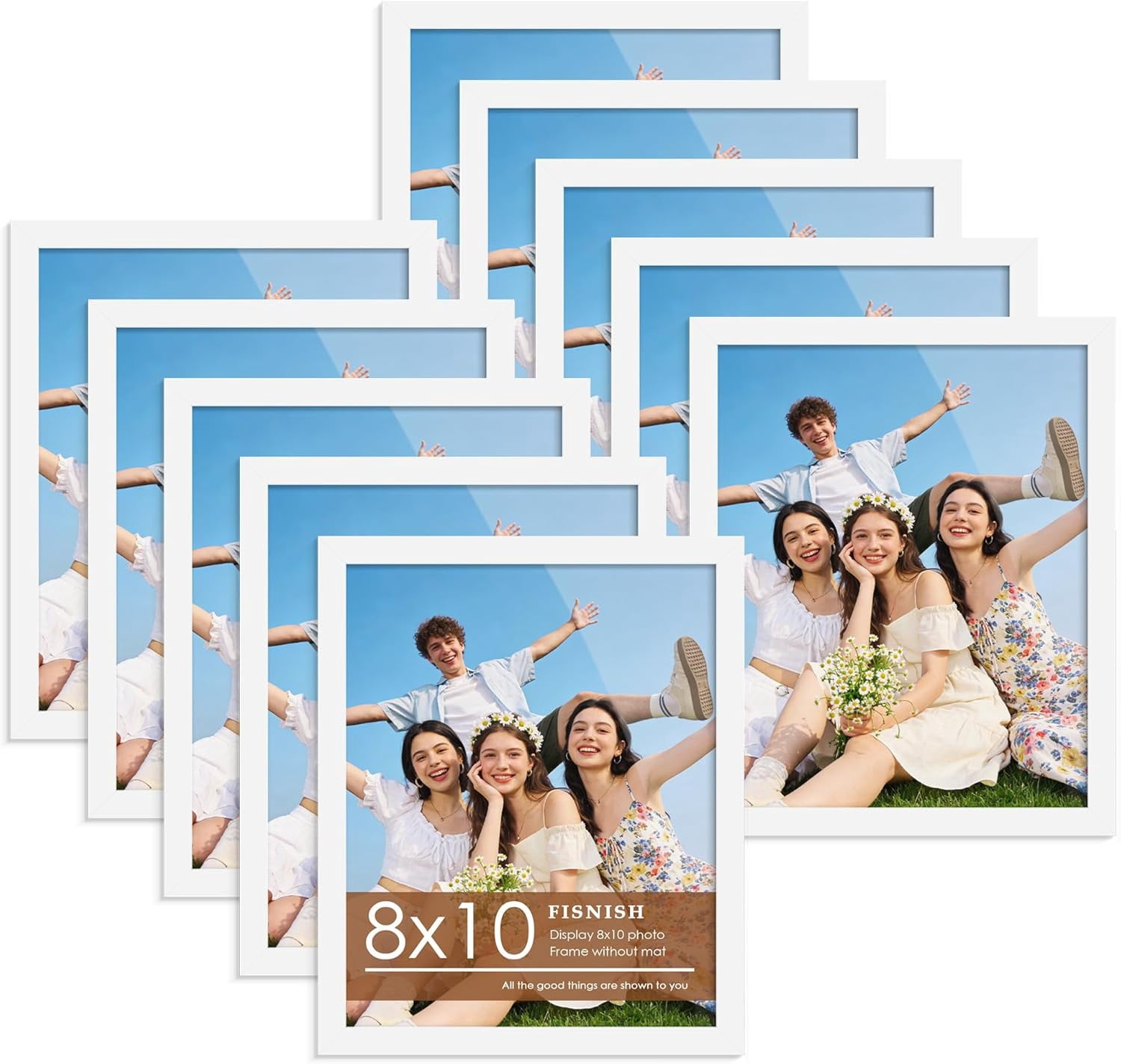 8x10 Picture Frame Set of 10, White Frames 8x10 for Tabletop Display ...