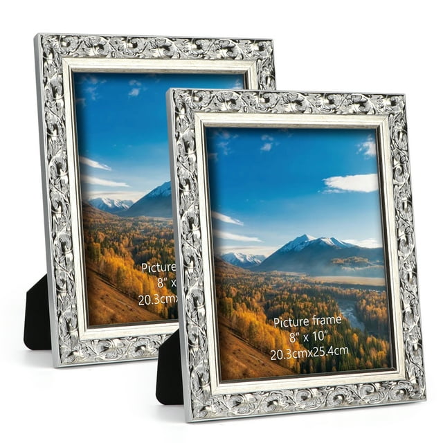 Set of 2, 8x10 Vintage Silver Picture Frames, Carved Retro Pattern ...