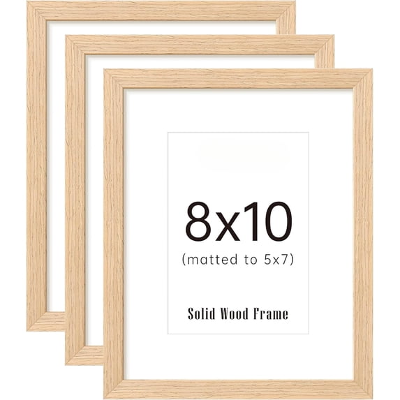 8x10 Picture Frame Set of 3, Natural Solid Wooden Picture Frames ...