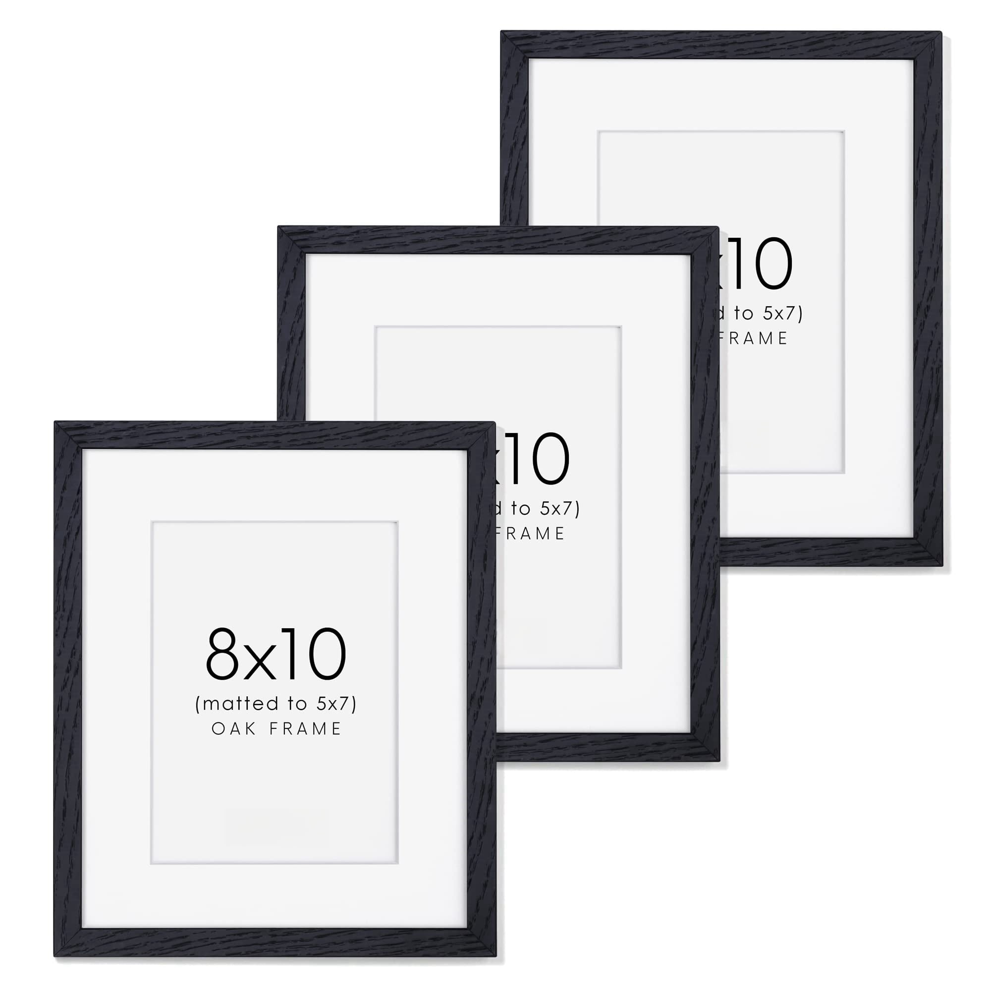 3 Pack 8x10 Oak Wood Picture Frame with Real Glass & Mat for Room ...