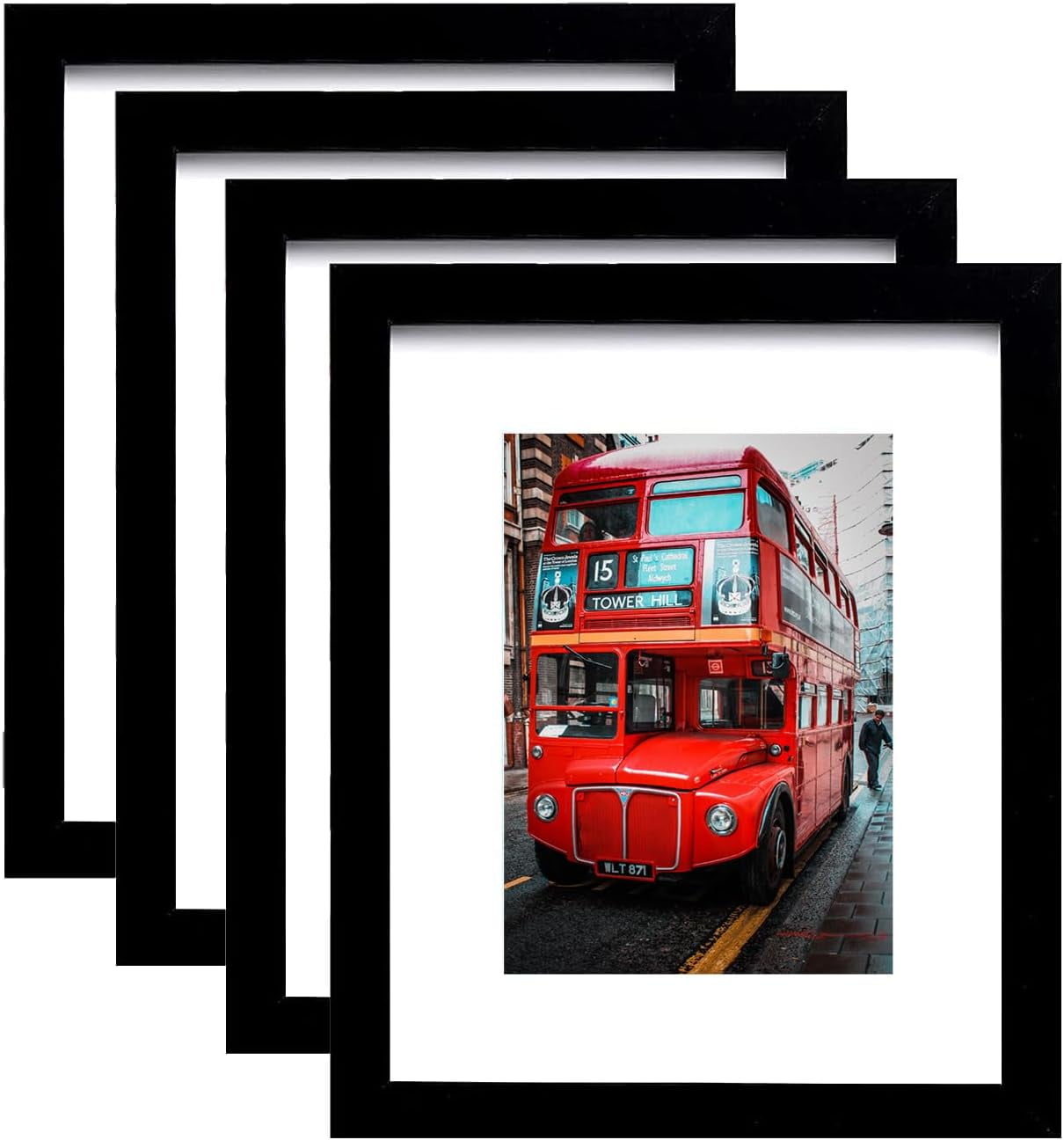 8x10 Picture Frame Set of 4,Black Photo Frame with Mat Display Pictures ...