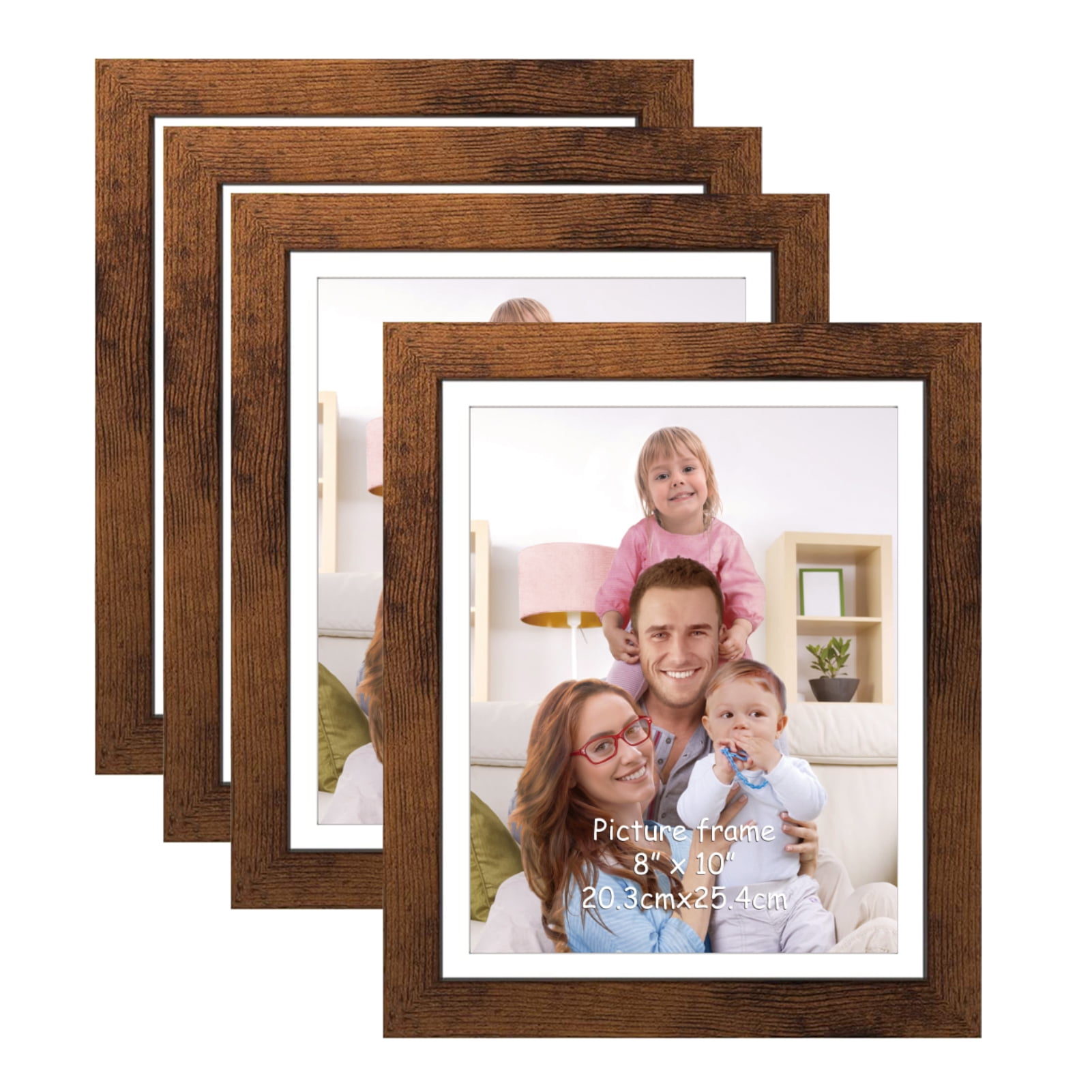 8x10 Picture Frame Set of 4, Brown Photo Frames with Mat for Wall and ...