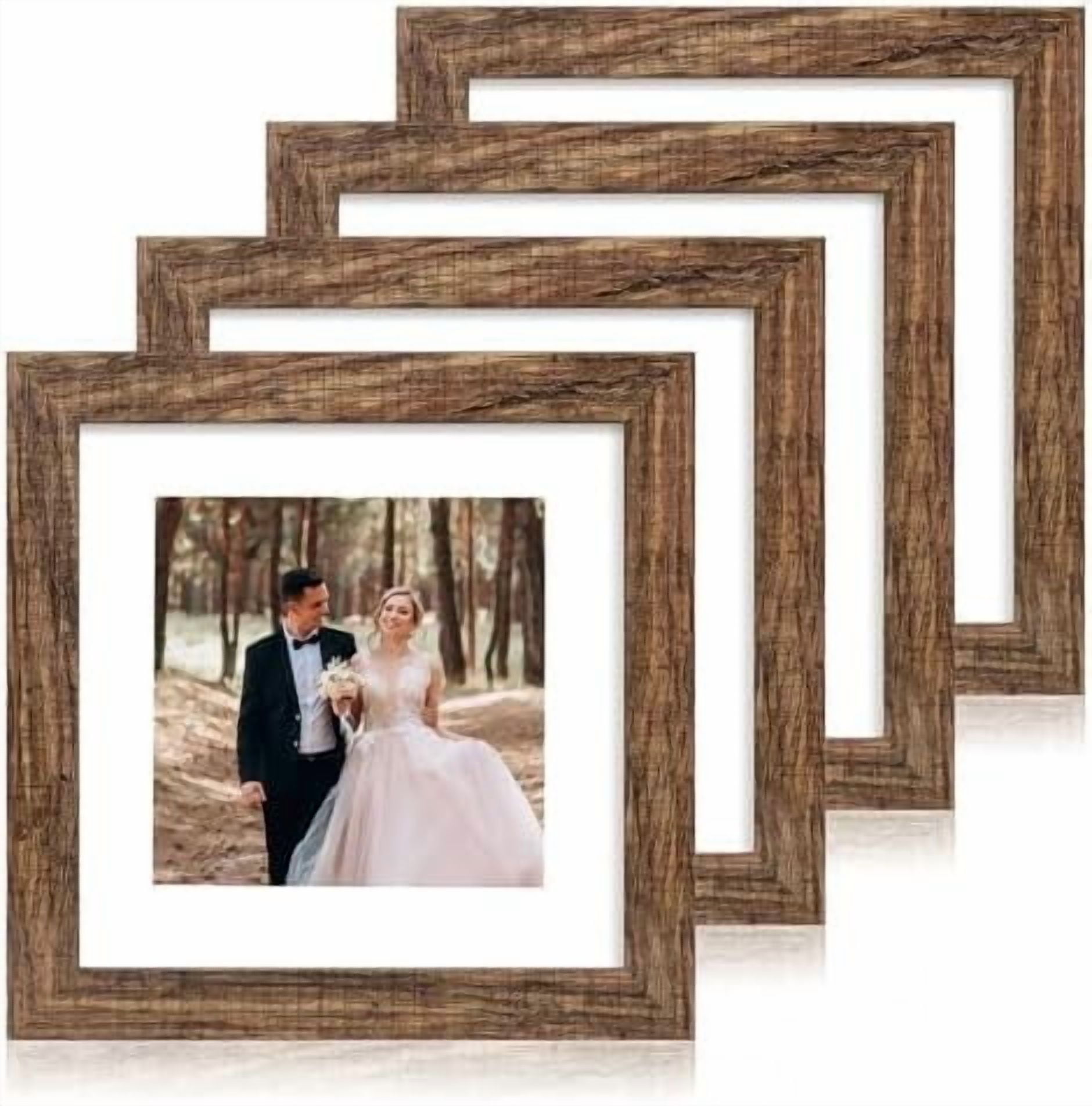 8x10 Picture Frame Set of 4, High Definition Real Glass Rustic Brown ...