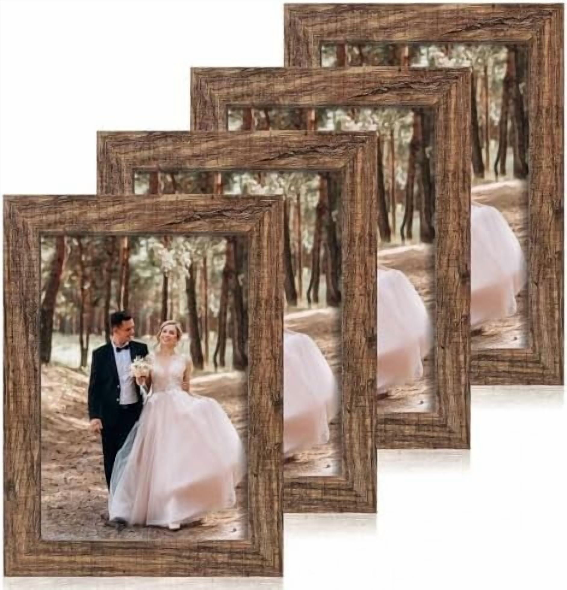 8x10 Picture Frame Set of 4, High Definition Real Glass Rustic Brown ...