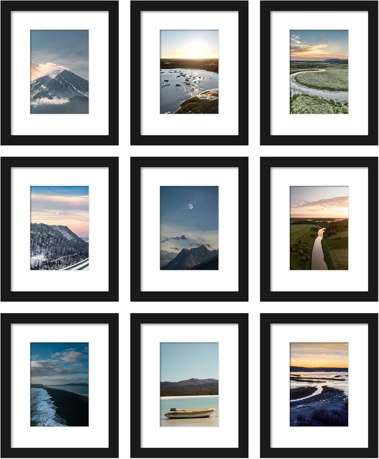 8x10 Picture Frame Set of 9, Display Pictures 5x7 with Mat or 8 x 10 ...