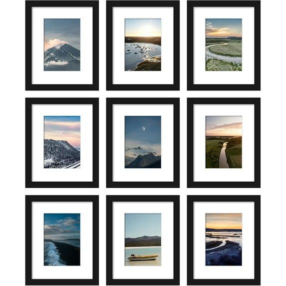 8x10 Picture Frame Set of 9, Display Pictures 5x7 with Mat or 8 x 10 ...