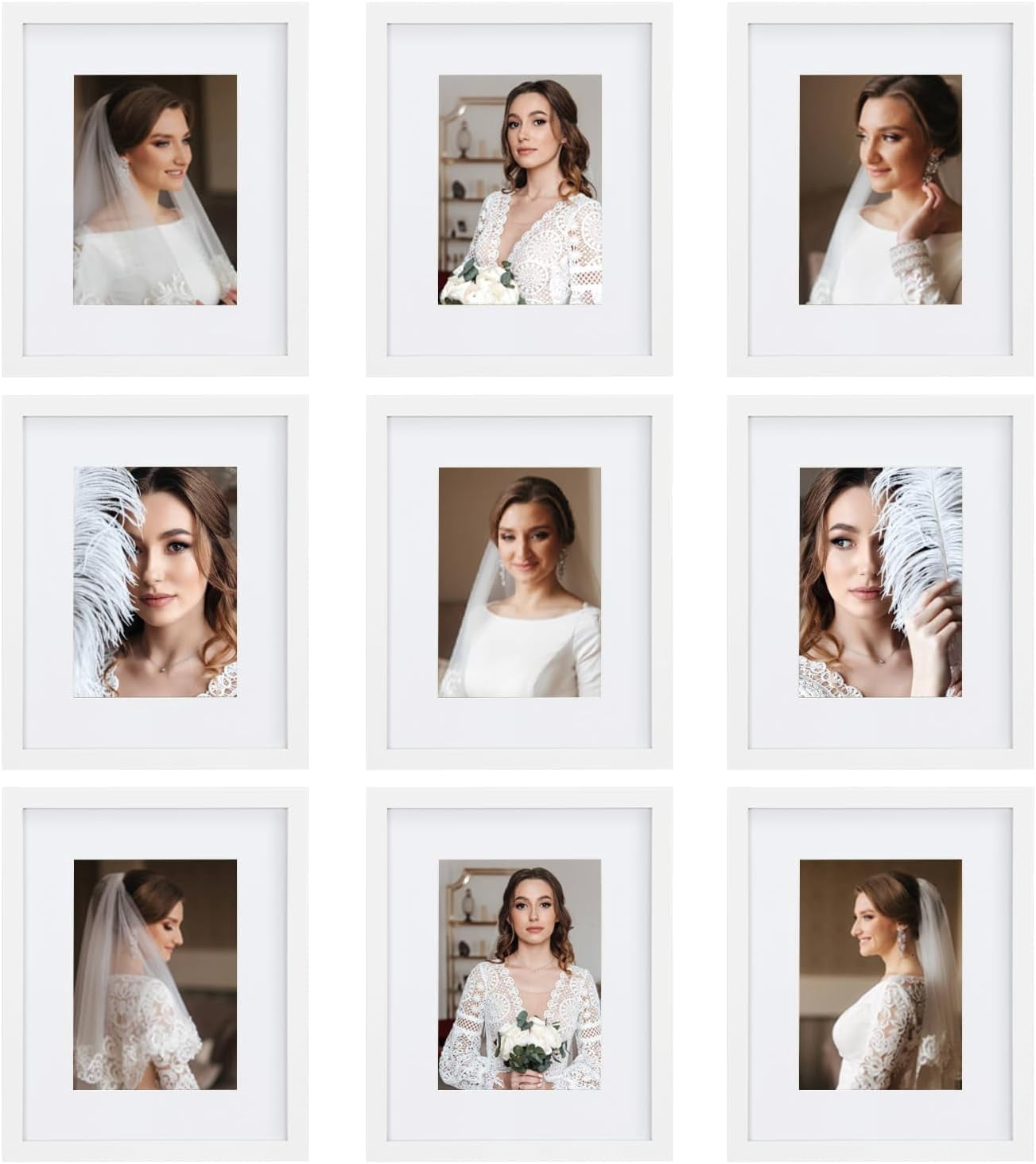 8x10 Picture Frame Set of 9, Display Pictures 5x7 with Mat or 8x10 ...