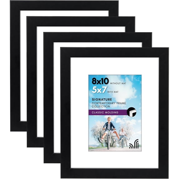 8x10 Picture Frame with Shatter-Resistant Glass - Set of 4 - Use as 5x7 ...