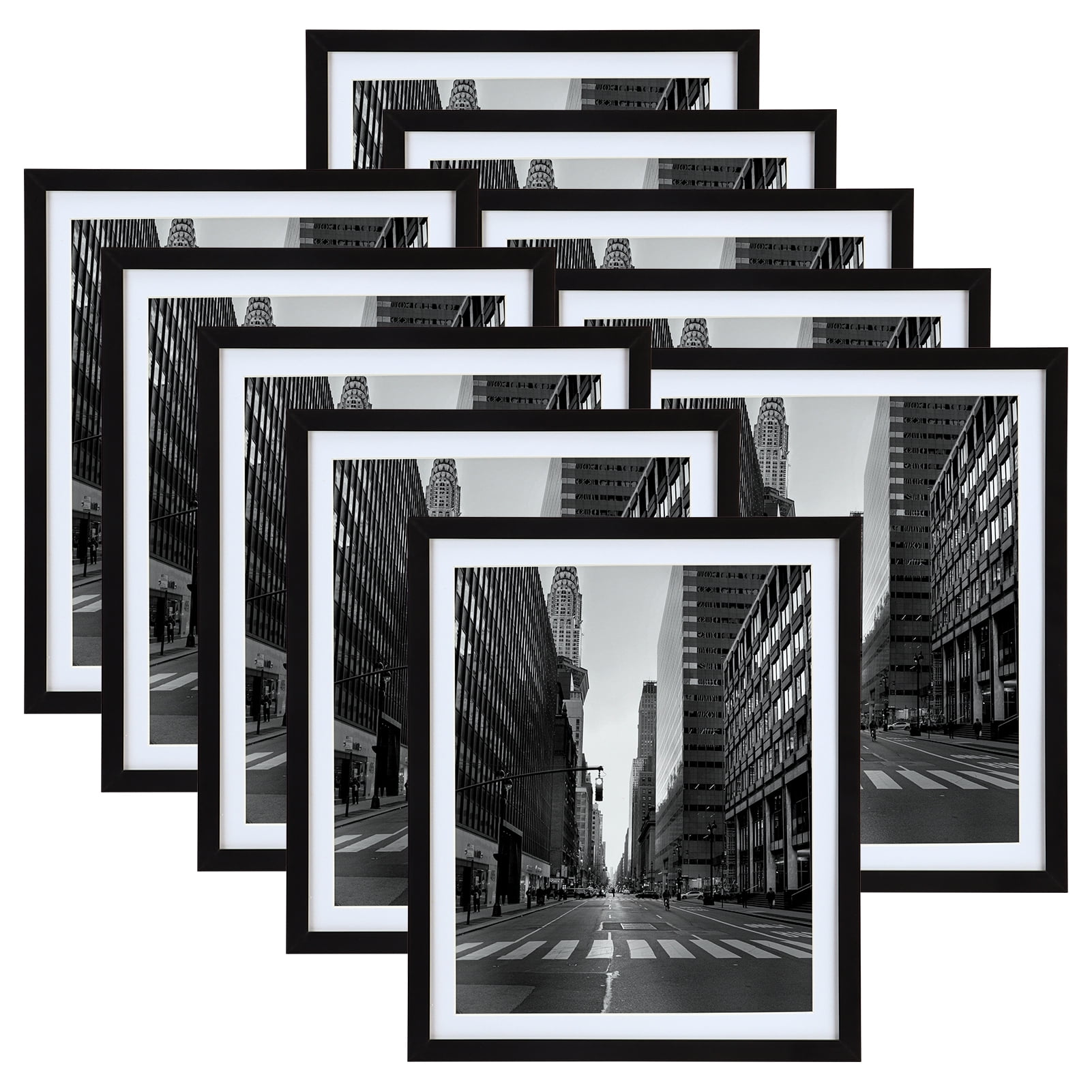 10-Pack Versatile 8x10 Picture Frames with Mat, Black 9x11 Photo Frames ...
