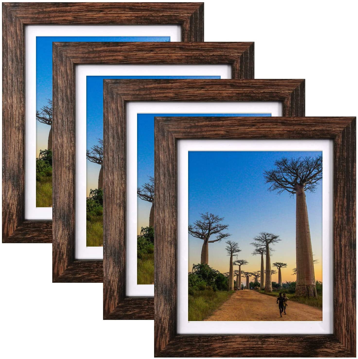 8x10 Picture Frames Rustic Brown with Mat Photo Frames 4 Packs for ...